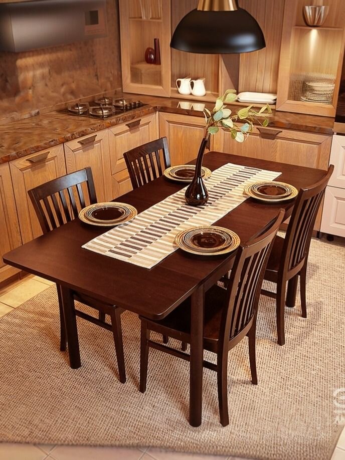 Стол раздвижной "Стенли 780х(1180-1730)" (Темный Орех), Массив березы, раскладной, 4 ножки, ЭкоМебель