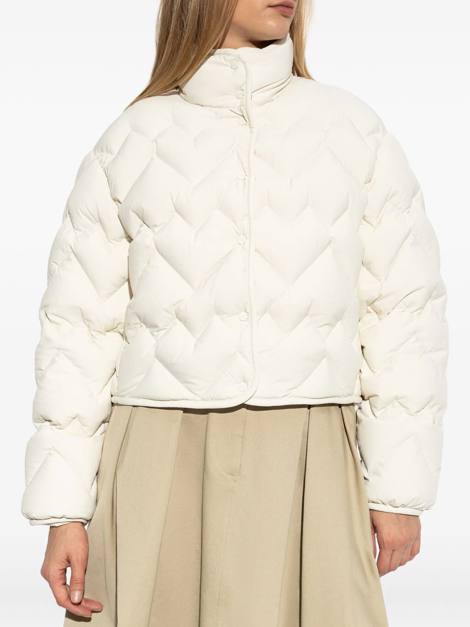 Пуховик Moncler Senevee, размер 46, бежевый/белый — фото 1