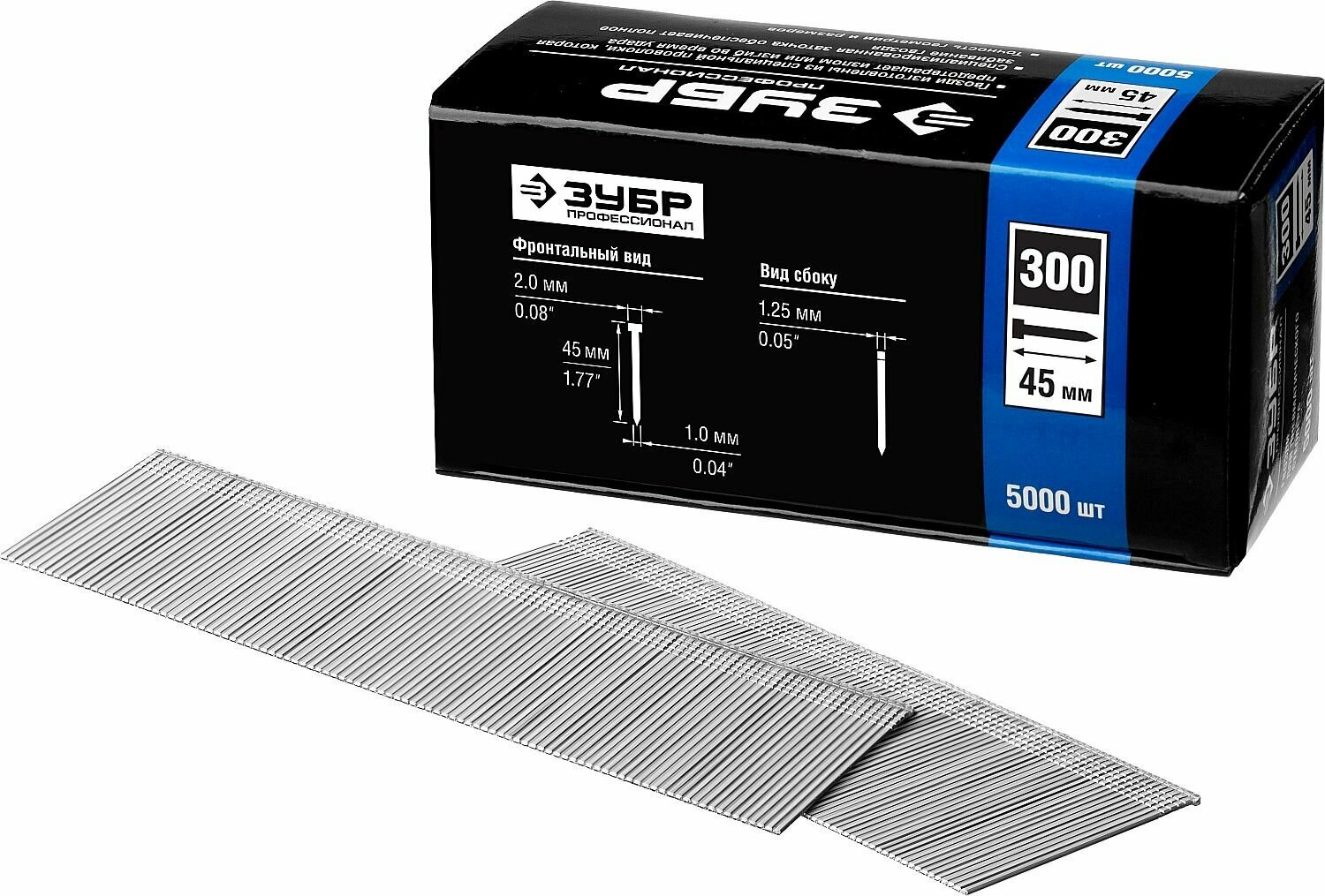 Гвозди для пневматического степлера ЗУБР тип 300 47-J-F, 45 мм, калибр 18GA, 5000 шт, Профессионал