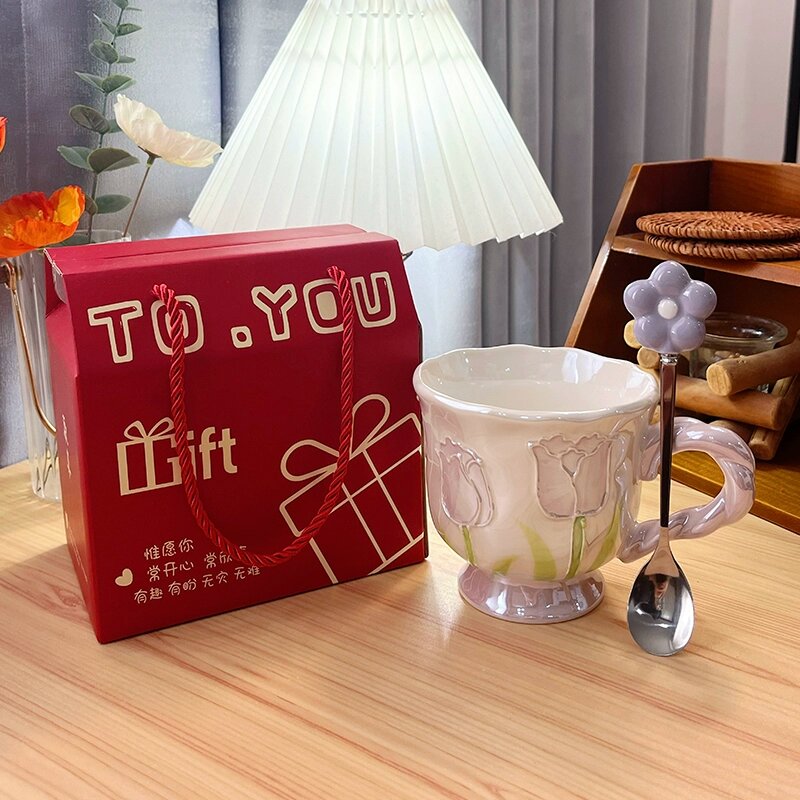 Чашка с желтым цветком, высокая кружка-тюльпан, высококачественная керамическая чашка для воды, подарок на день