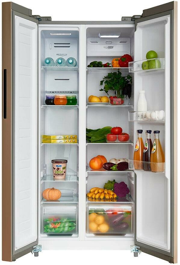 Холодильник Side-by-Side Ascoli ACDG450WIB Inverter золотистый, дисплей, 78 см, No Frost