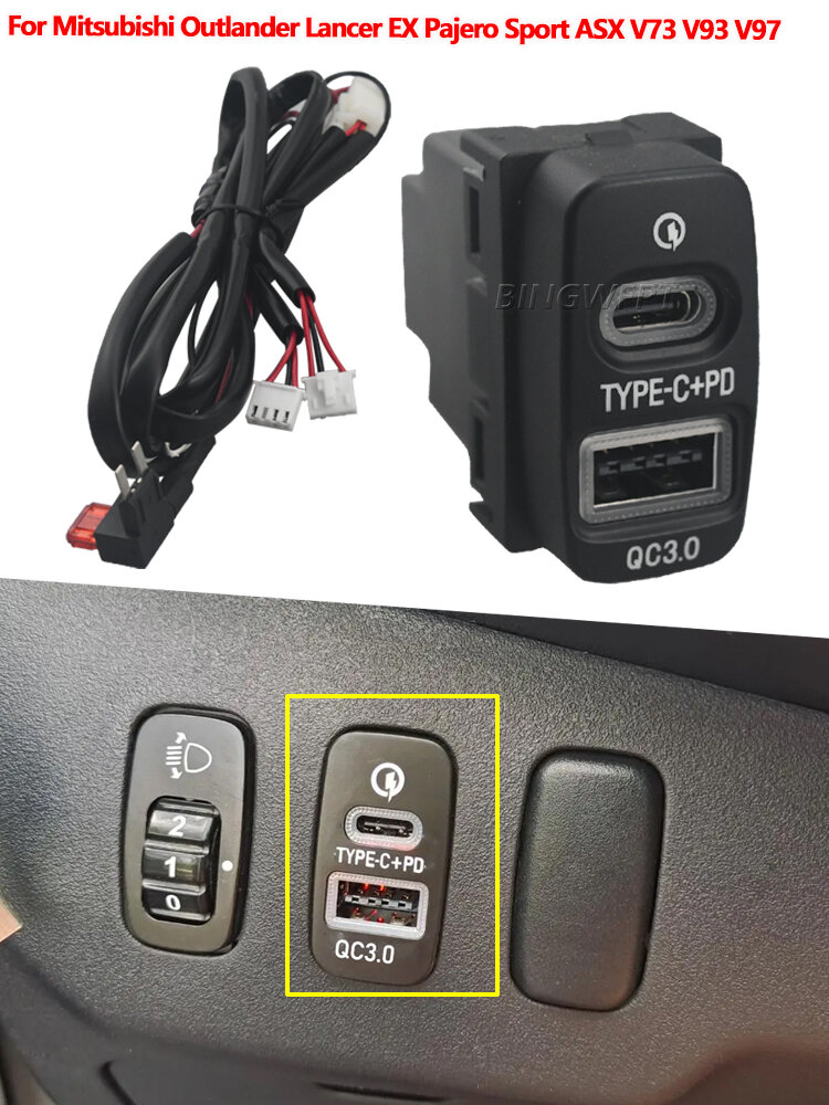 Автомобильная USB-зарядка QC3.0 PD для Mitsubishi Outlander Lancer Pajero Sport ASX Grandis Galant, быстрая зарядка 12В