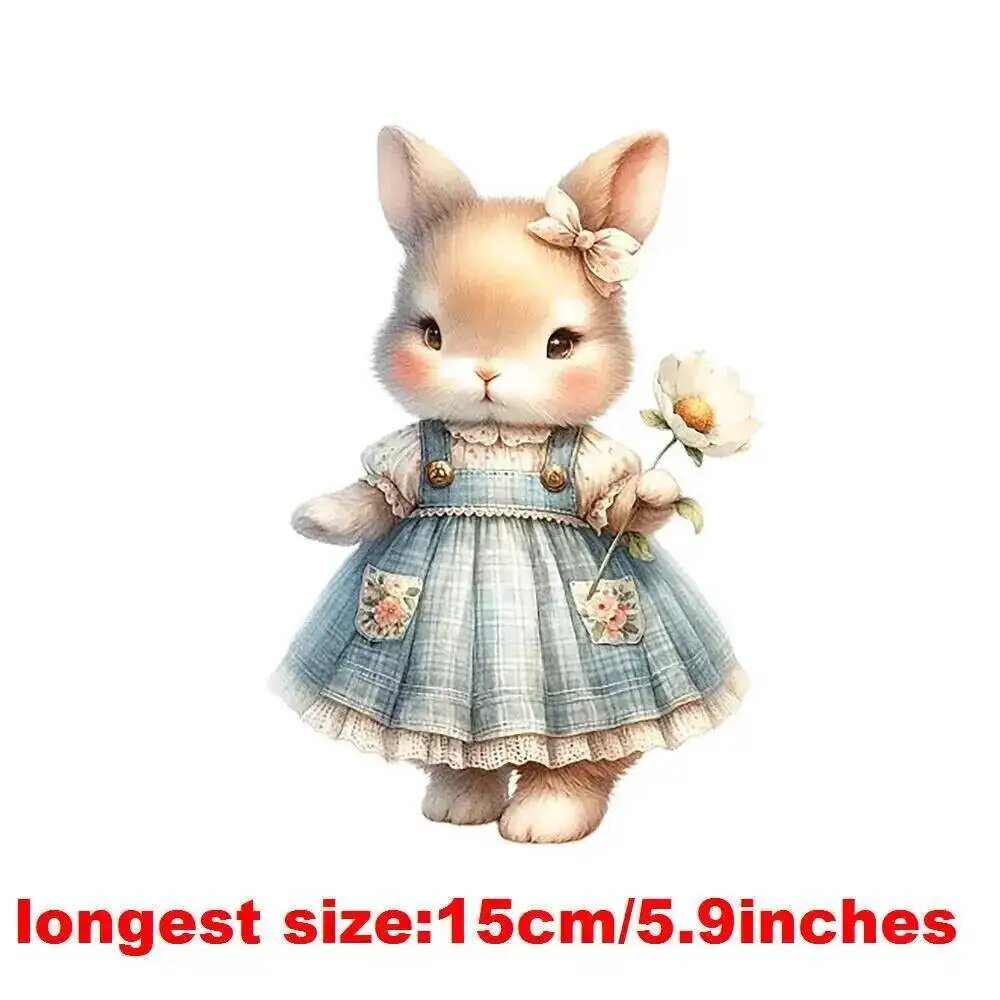 15 см детские наклейки Kawaii Rabbit Dtf, термопереносные наклейки, термопереносные наклейки для одежды, нашивки для одежды, готовые к прессу, декор