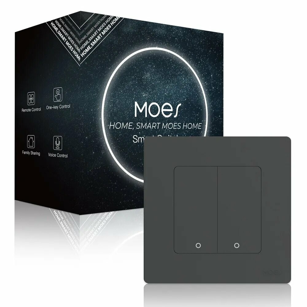 Moes Переключатель ZS-SR-EU2-GY-MS / ZigBee, с подсветкой, кнопочный, 3-стороннее управление, для умного дома, серый