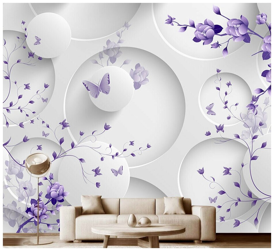 Фотообои на стену флизелиновые 3D Foto Print "Полет сиреневых бабочек" 350x300 см (ШxВ)
