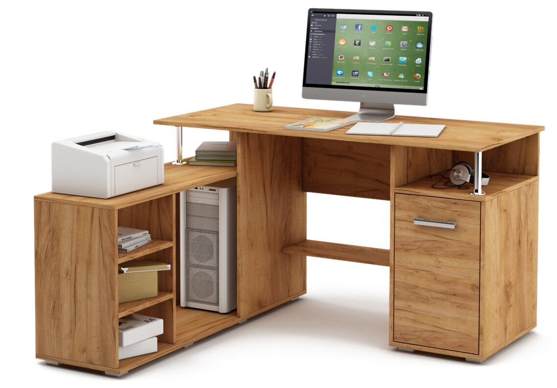 Компьютерный стол Амбер (Реал) 9, угловой, ЛДСП, с полкой для принтера