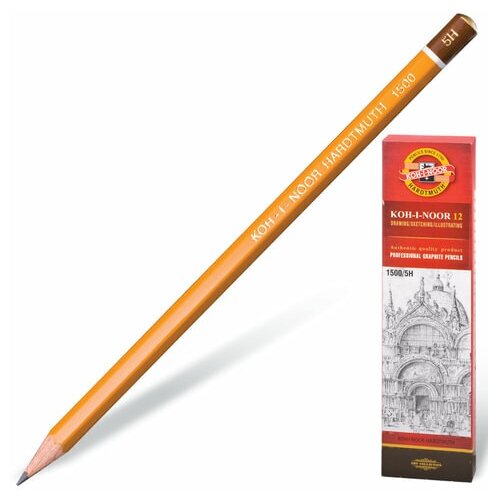 Карандаш чернографитный KOH-I-NOOR 1500, 1 шт, 5H, без резинки, корпус желтый, заточенный, 150005H01170