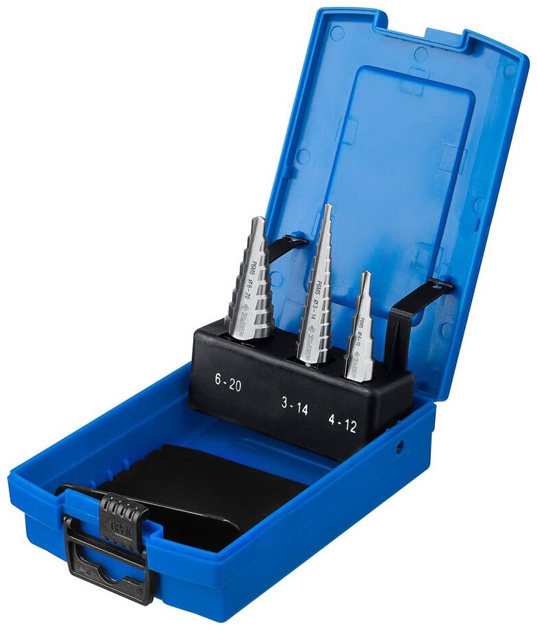 ЗУБР 3-20 мм, 3 шт, сталь Р6М5, набор ступенчатых сверл, Профессионал (29670-3-20-H3)