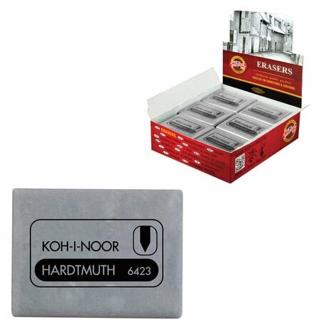 18 шт. Ластик-клячка художественный KOH-I-NOOR, 47x36x10 мм, супермягкий, серый, 6423018004KD