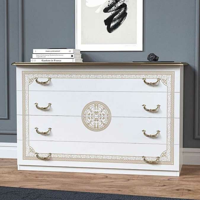 Комод с зеркалом Диа Грация белый/золото глянец