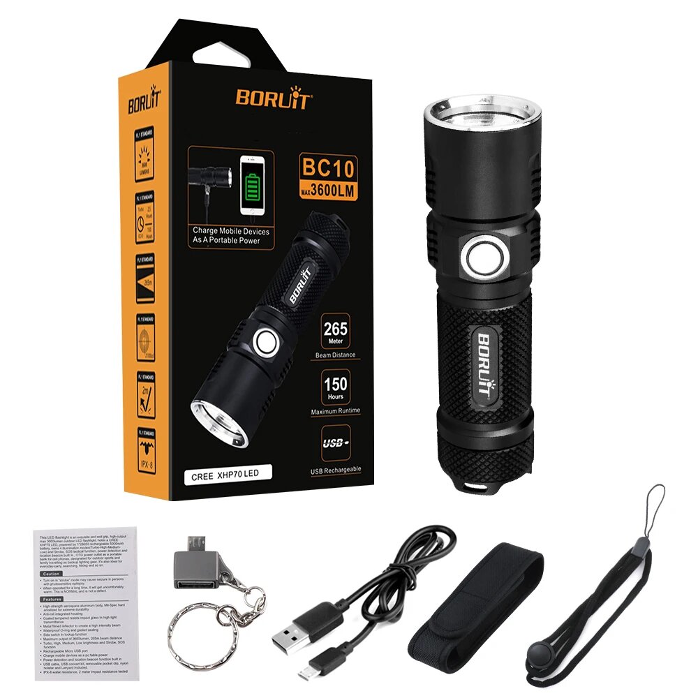 BORUiT BC10 фонарик 3600LM