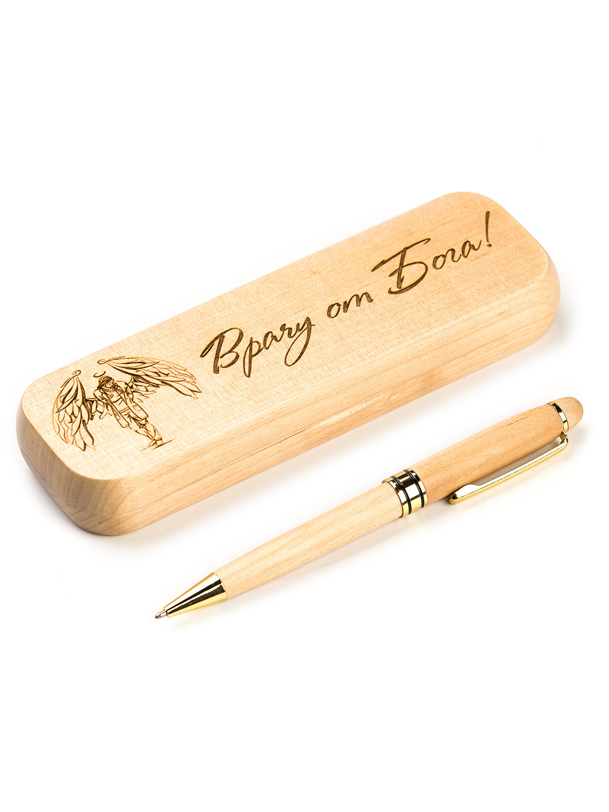 Ручка деревянная в футляре «Врачу от Бога» — идея подарка доктору