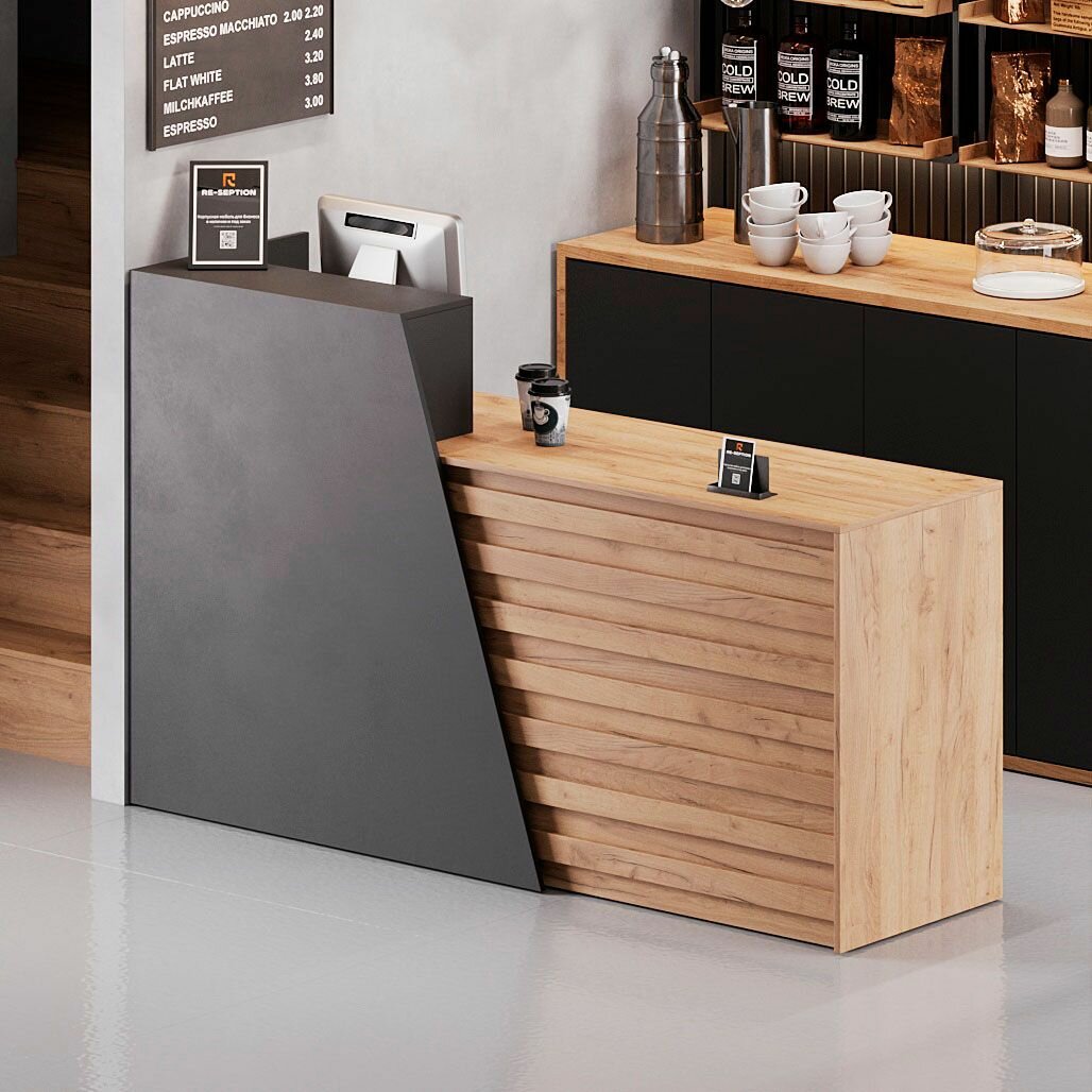 Барная стойка "Спейс" Дуб Вотан/Черный/ 1800х1200х600, Без подсветки