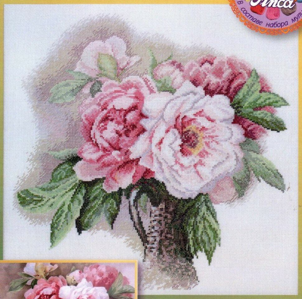 Набор для вышивания Марья Искусница #06.002.15 Пионы, Счетный крест, 35 x 35 см
