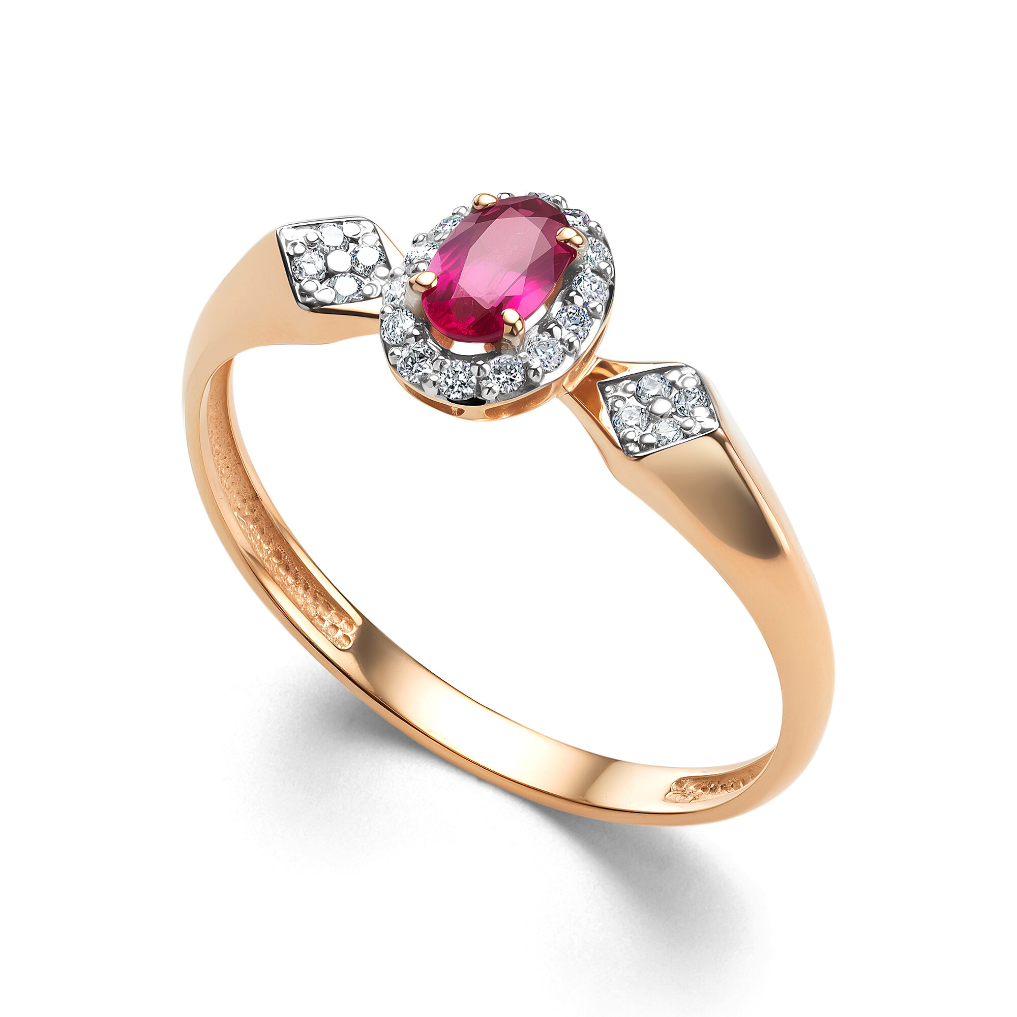 Кольцо, красное золото, 585 проба, рубин, бриллиант