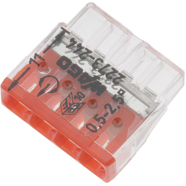 Зажим Wago 2273-244 безвинтовой 4х(0,5-2,5) кв. мм с пастой для меди и алюминия (100 шт. в комплекте)