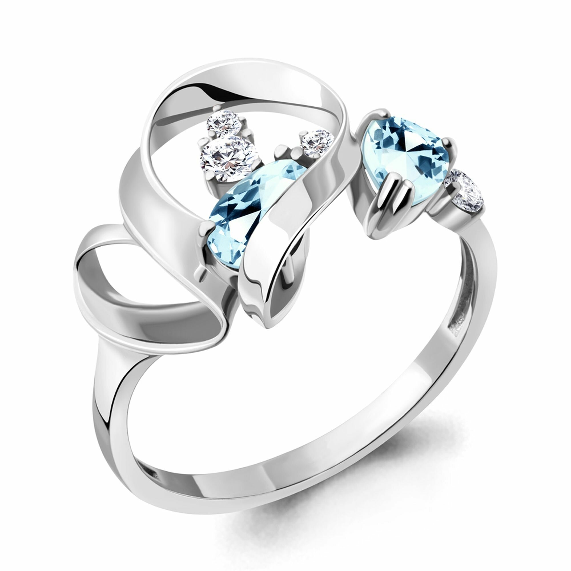 Кольцо, серебро, 925 проба, родирование, фианит, топаз