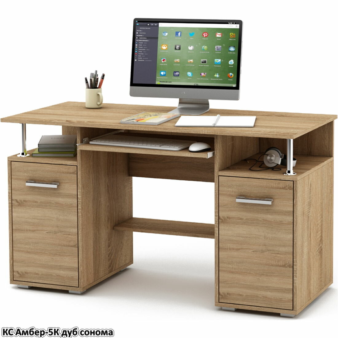 Компьютерный стол Амбер-5К Дуб-сонома, ЛДСП, МФ Владимир VMF, 130х74,6х60 см.