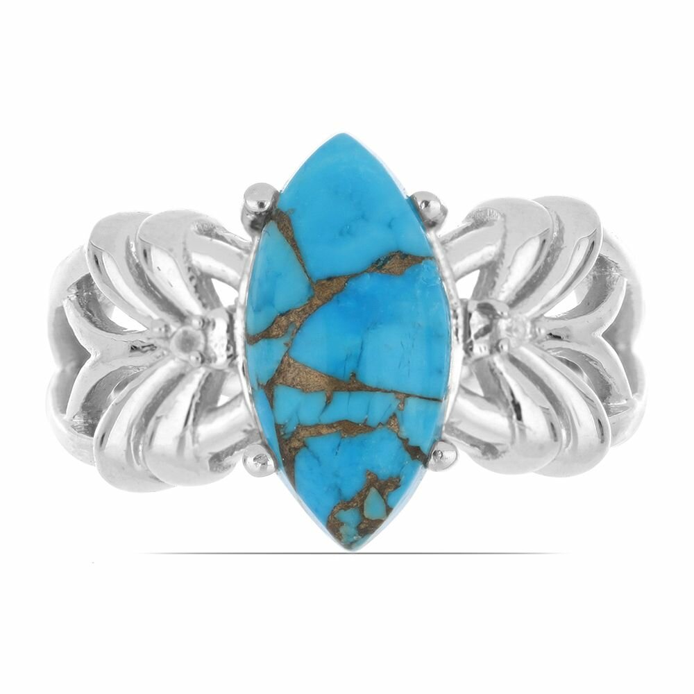 Кольцо, серебро, 925 проба, родирование, бирюза, топаз