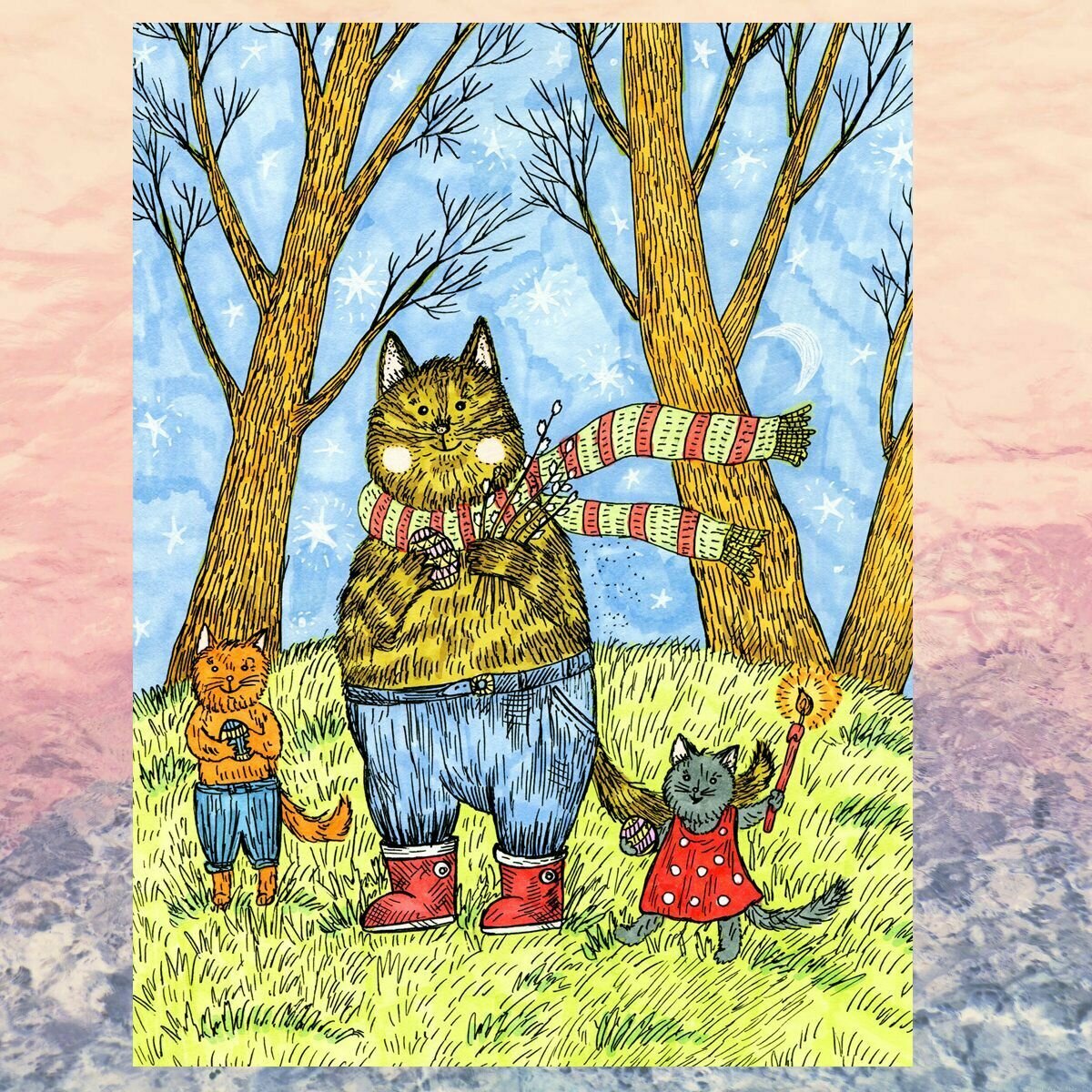 Открытка "Пасха" Открытка с котом поздравительная с конвертом