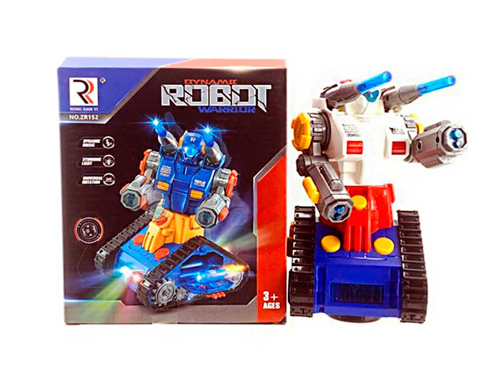 Робот "ROBOT DYNAMIC WARRIOR" синий на гусеницах радиоуправляемый, Свет, Музыка 16*18*11 см