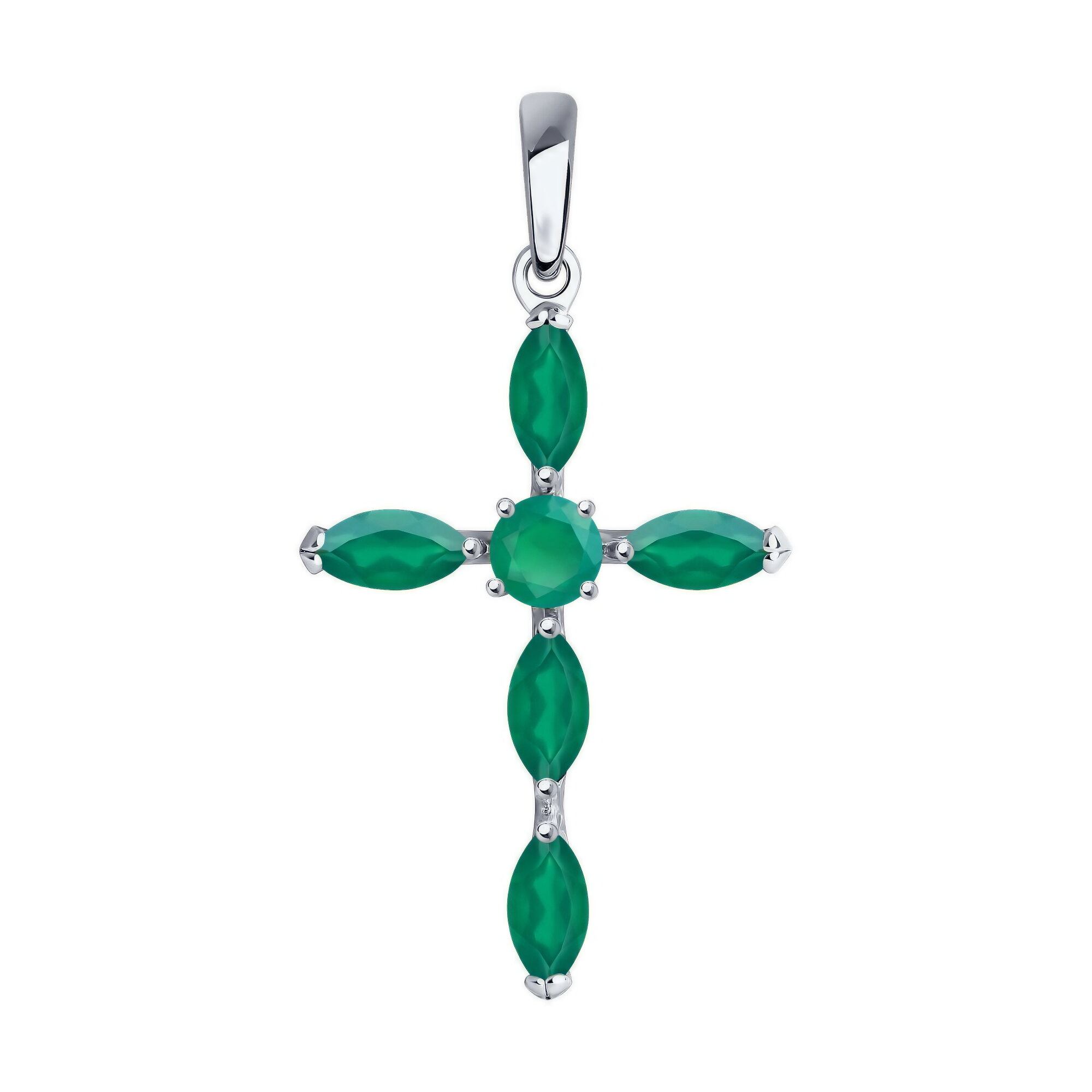 Крестик, серебро, 925 проба, родирование, агат