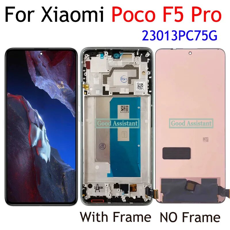 ЖК-дисплей 6,67 дюйма AMOLED / TFT для Xiaomi Poco F5 Pro 23013PC75G, сенсорный экран с дигитайзером в сборе, замена/с рамкой