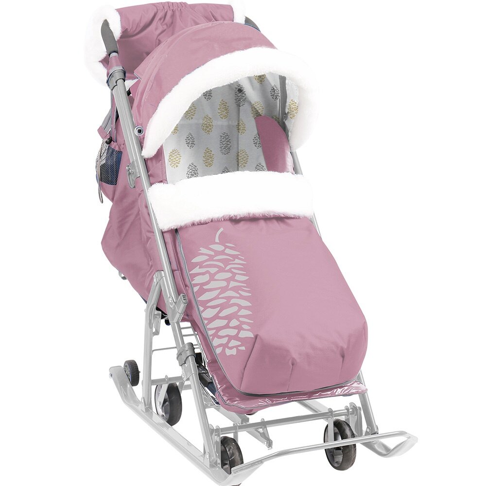 Санки-коляска Nika пыльно-розовый с шишкой, серый каркас (НД7-5К/ПР)