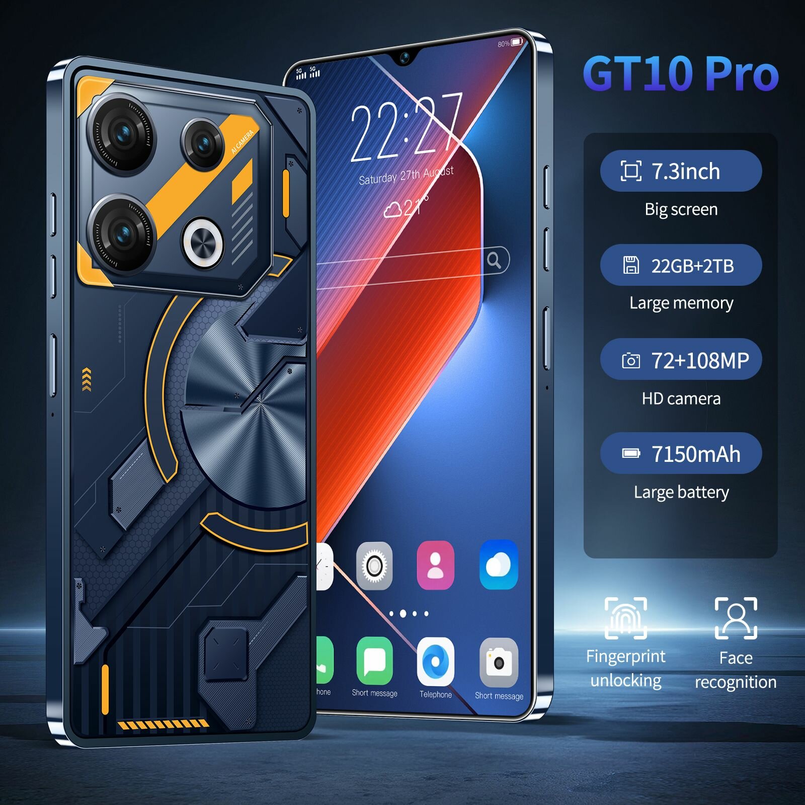 Мобильный телефон Смартфон GT10 Pro 22ГБ/2 ТБ , черный, черный