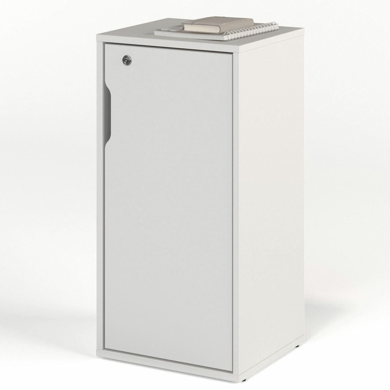 Офисная тумба с дверкой, замком и двумя вкладными полочками (петли справа) МагМебель Б-07-П белый