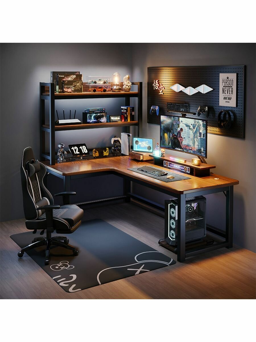 Компьютерный стол с трехэтажной стойкой стола, сплошная деревянная доска, 140x100cm, левый угол