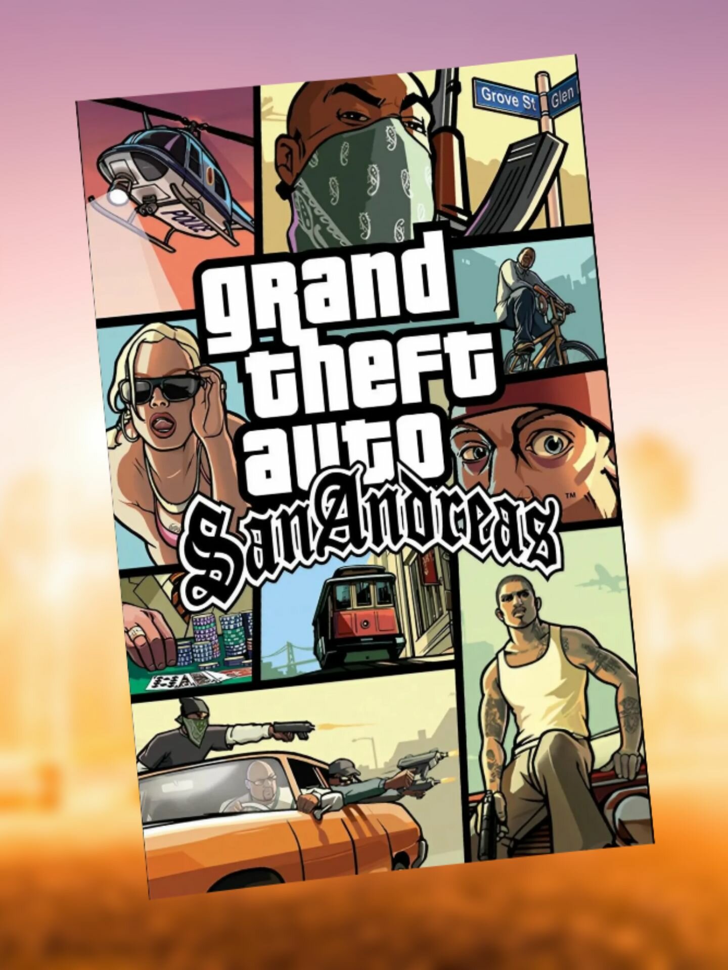Постер "Grand Theft Auto: San Andreas" в стиле pinterest, формат А3, 297 х 420 мм, глянцевый
