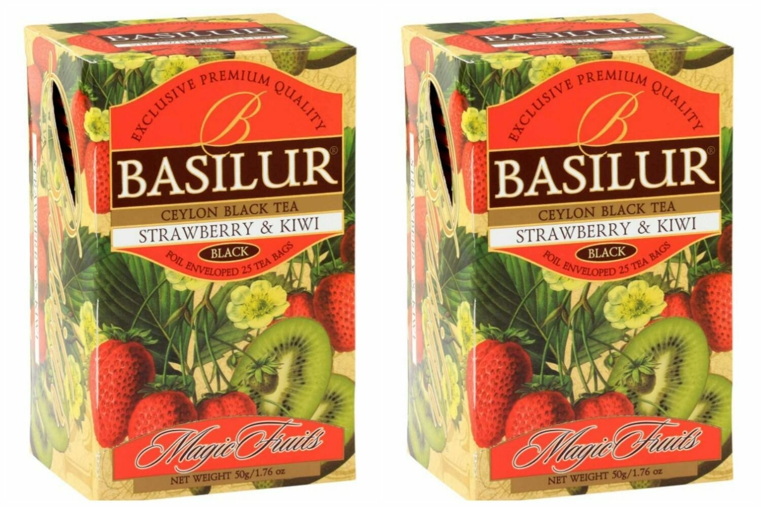 Чай "Basilur" черный "Волшебные фрукты - клубника и киви" 25 пак. - 2 шт.