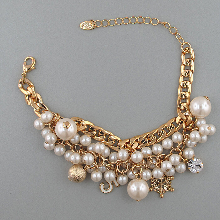 Браслет, стекло, жемчуг имитация