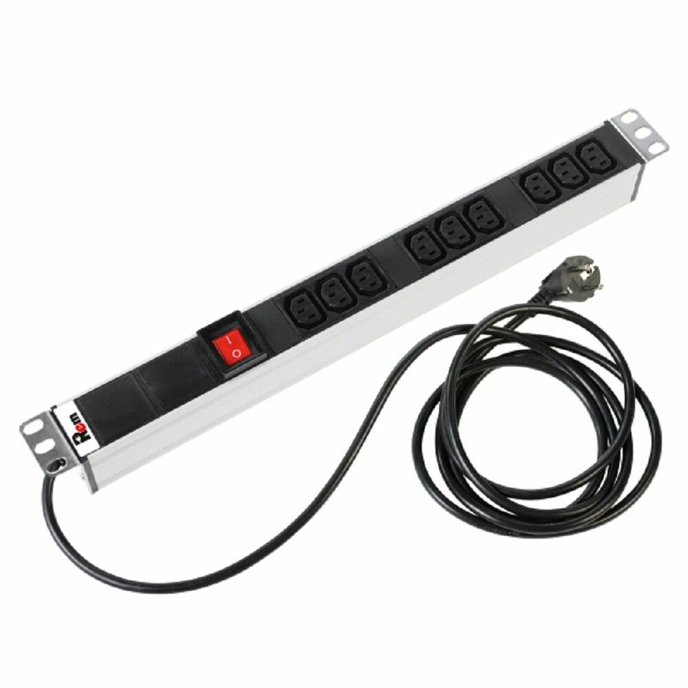 ЦМО Блок розеток Rem-16 с выкл, 9 IEC 60320 C13, 16A, алюм, 19", шнур 3 м. (R-16-9C13-V-440-3)