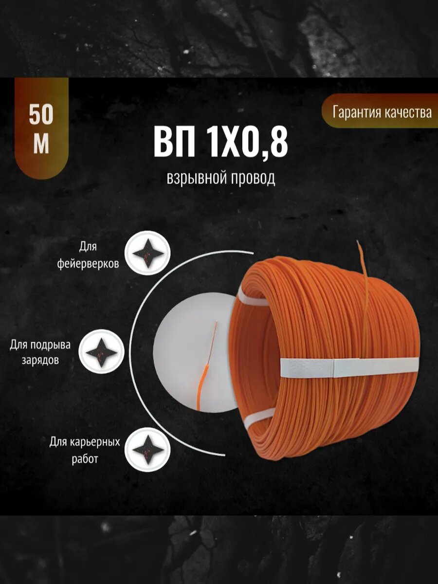 Взрывной провод ВП 1x0.8 мм 50м.