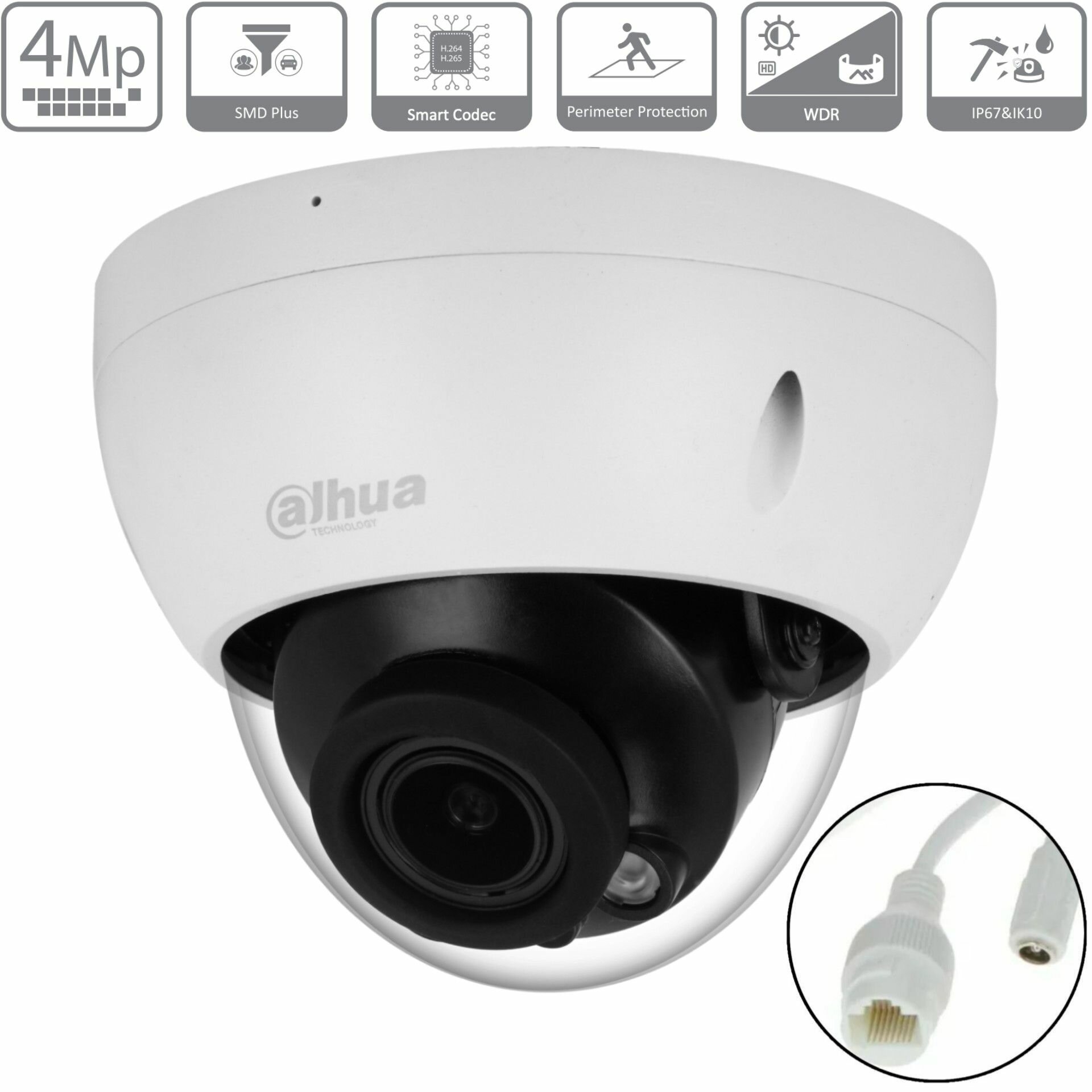 Dahua DH-IPC-HDBW2441RP-ZS 4Мп 2,7-13,5 мм камера видеонаблюдения IP уличная, цифровая купольная антивандальная IP-видеокамера для улицы и помещений с ИК-подсветкой, 2688x1520, CMOS 1/2.9"