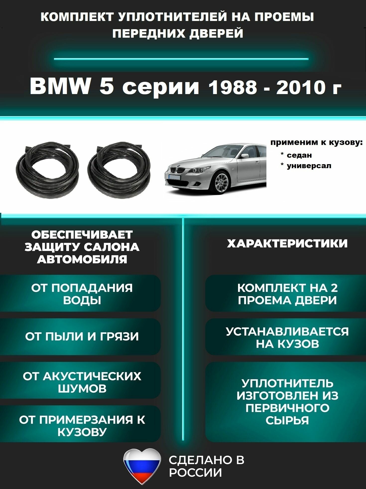 Комплект уплотнителей проема передних дверей, подходит на BMW 5 серии 1988 - 2010 г кузов Е34, Е36, Е38, Е39, Е60 / БМВ 5 - 2 шт