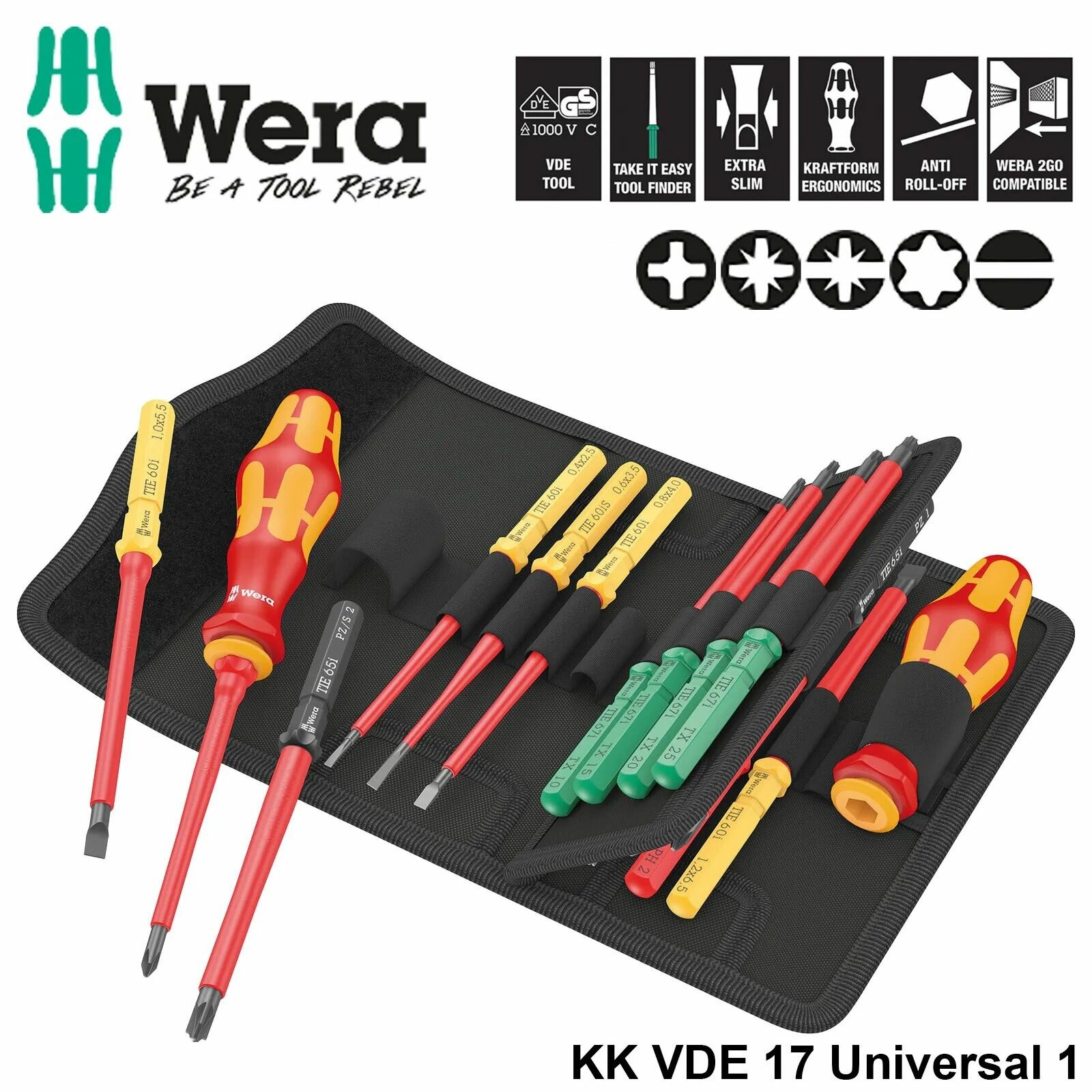 Набор отвёрток диэлектрический Wera 006619 Kraftform Kompakt VDE 17 RA Imperial 1 Set, 17 предметов