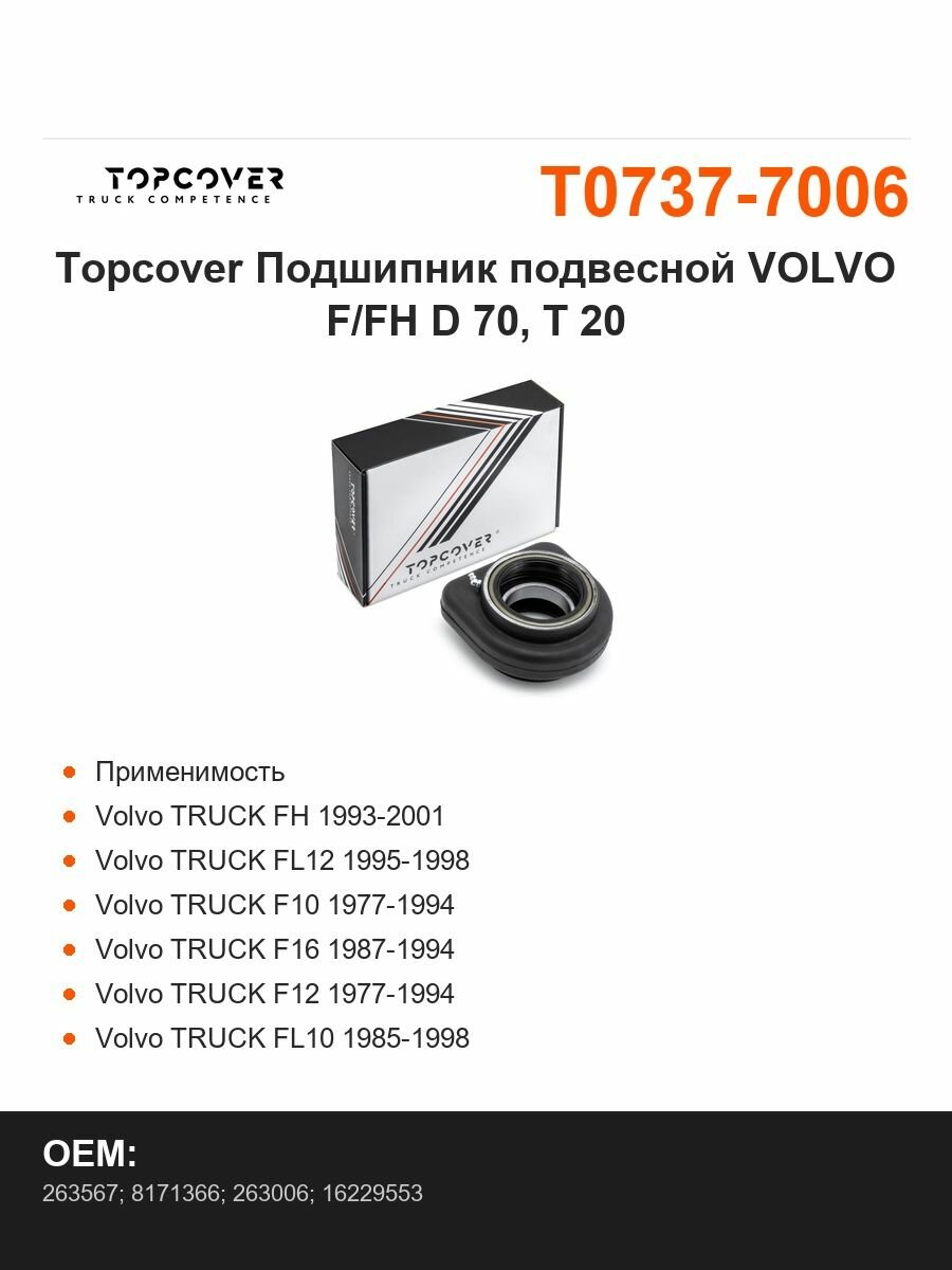 Topcover Подшипник подвесной VOLVO F/FH D 70, T 20