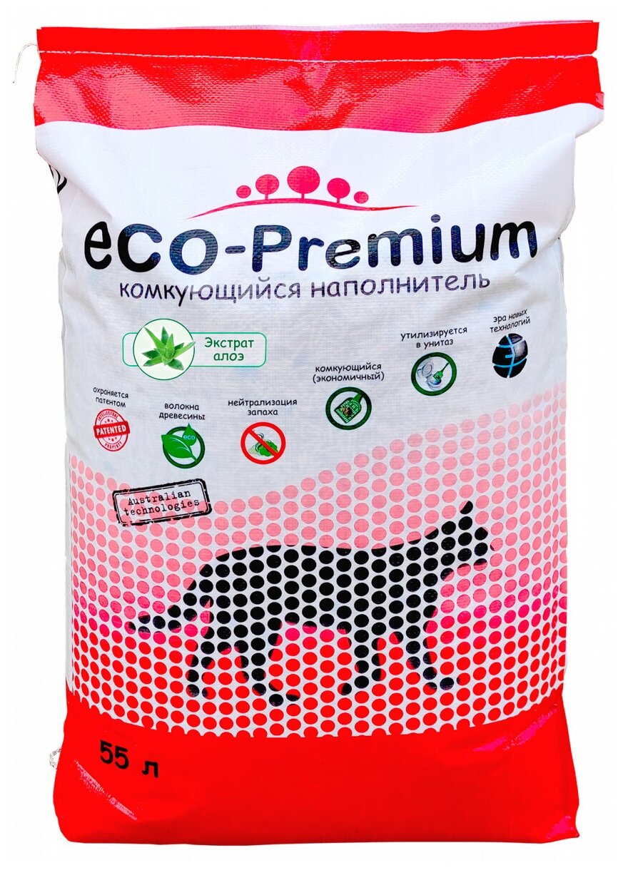 ECO-PREMIUM алоэ наполнитель древесный комкующийся для туалета кошек с ароматом алоэ (7,6 кг)