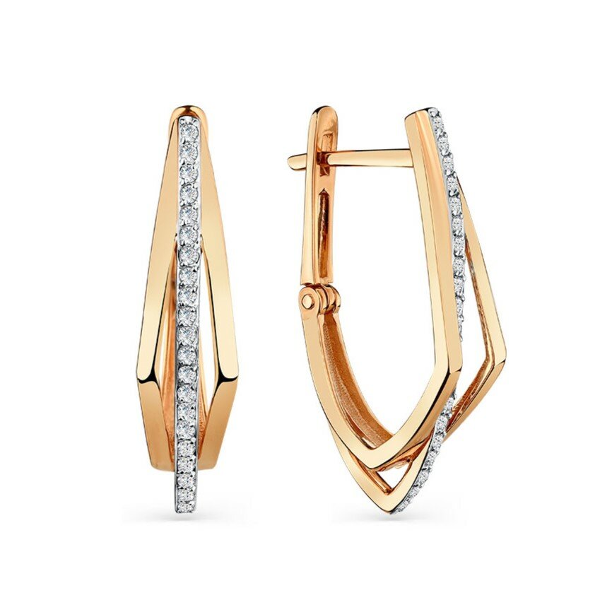 Серьги, красное золото, 585 проба, фианит