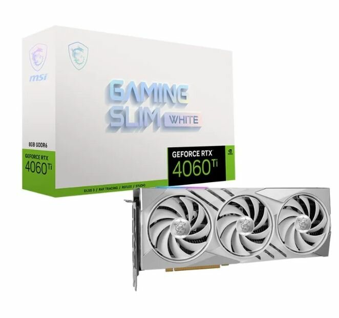 Видеокарта MSI GeForce RTX 4060 Ti GAMING SLIM WHITE (RTX 4060 Ti GAMING SLIM WHITE 8G) - PCI Express 4.0, 8 ГБ, GDDR6, 128 бит, PCI-E, GPU 1920 МГц