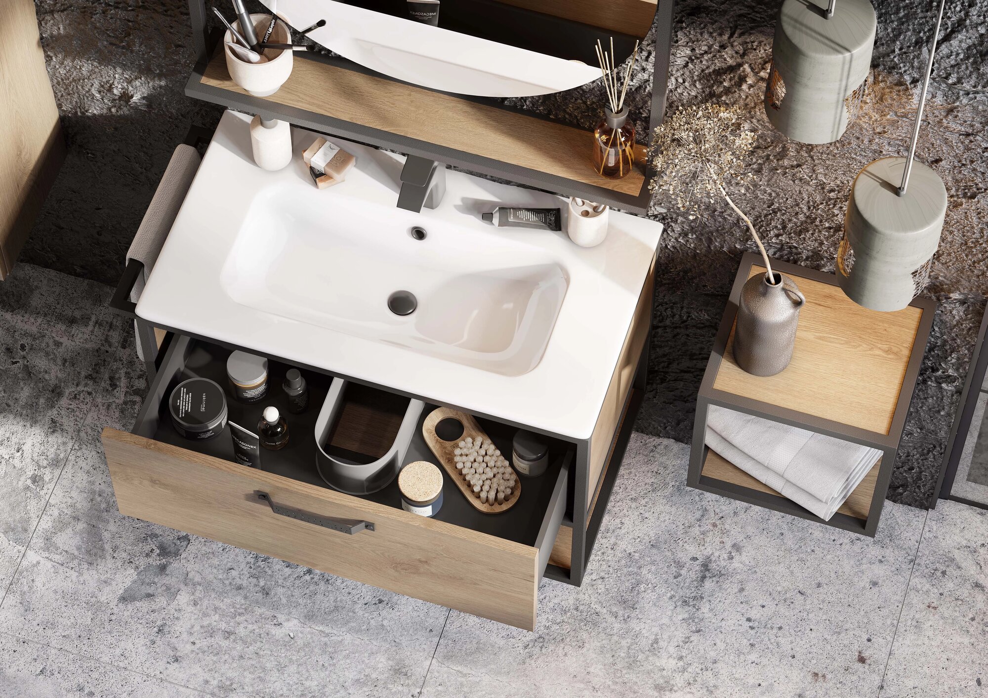 Тумба под раковину Aquaton Лофт Фабрик 80 1A242401LTDY0 дуб кантри