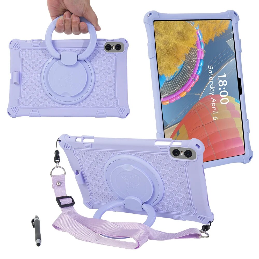 Силиконовый чехол-книга для Teclast T60, T50 Pro, P50, M50 Pro Teclast T60, Purple Strap-Pen