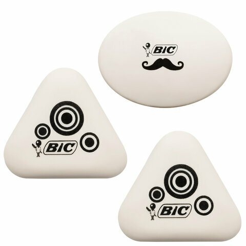 Набор ластиков BIC, "Mini Fun" 3 шт, белый с рисунком, 2 треугольных и 1 овальный, 927870