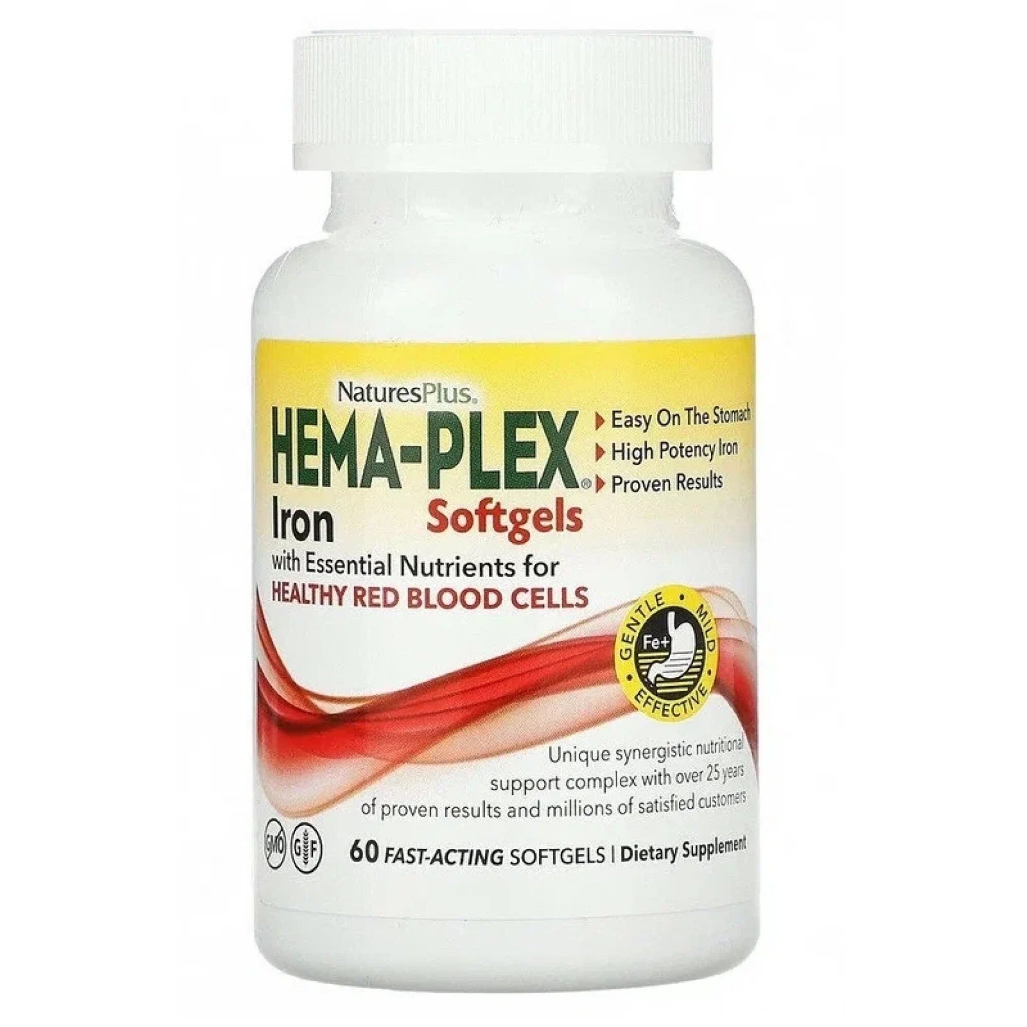 БАД Nature's Plus "Hema-Plex", железо для иммунитета, для сердечно-сосудистой системы, 60 шт