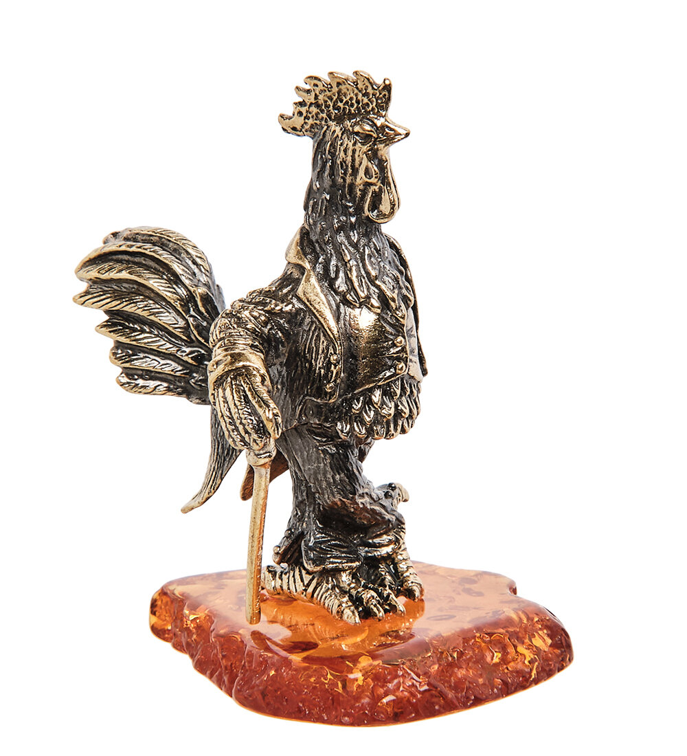 Фигурка 'Петух с тростью' (латунь, янтарь)