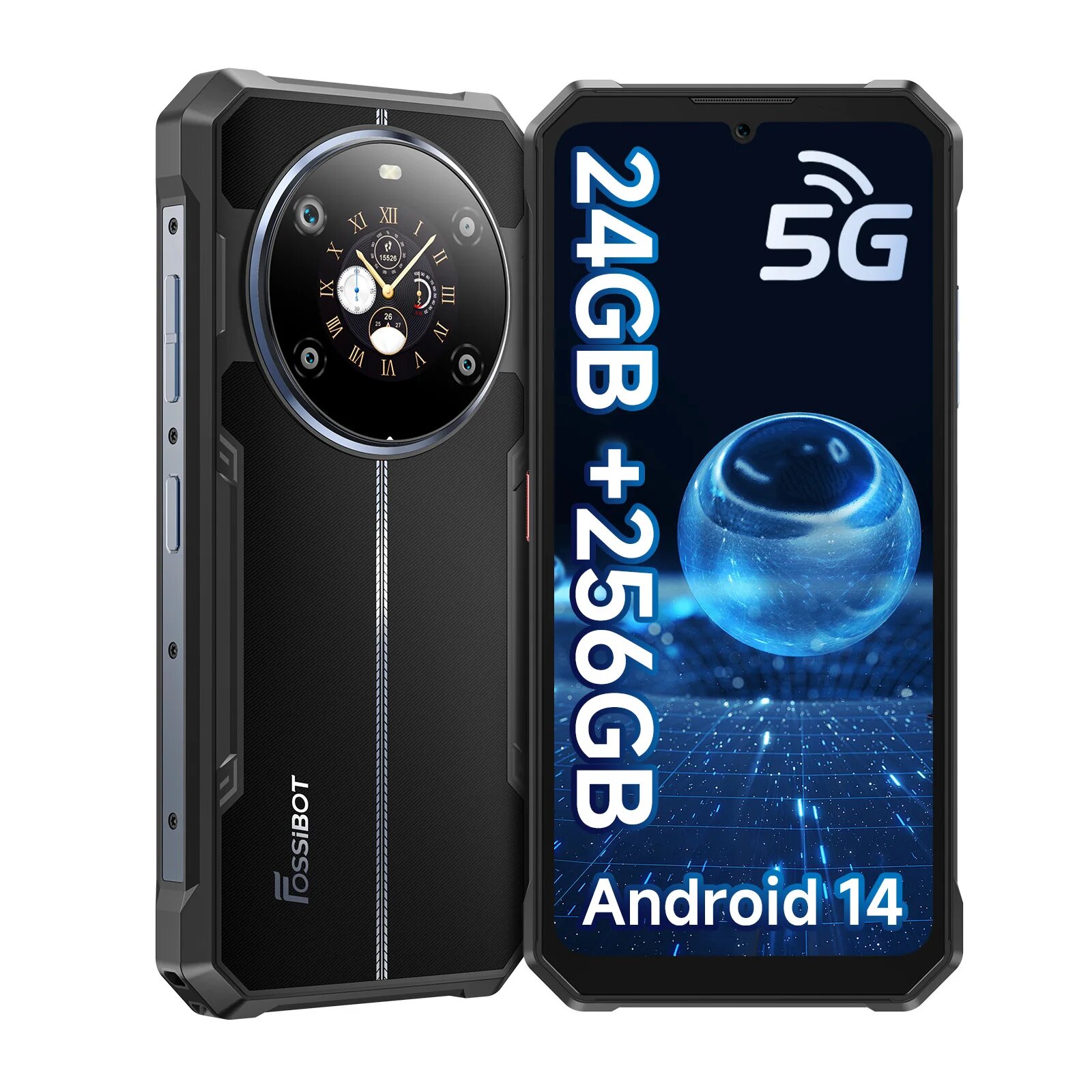 Защищенный смартфон FOSSIBOT F109, 5G 10600 мА·ч, 6,745-дюймовый HD, Android 14, 24 ГБ + 256 ГБ, 50-мегапиксельная камера, двойной экран