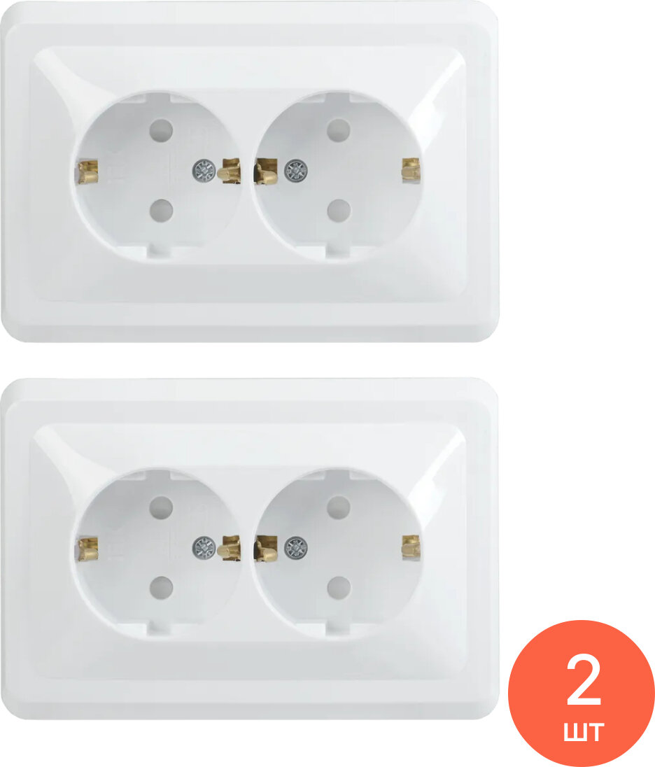 Розетка силовая штепсельная IEK / ИЭК Вега, 16А 250В IP20 белый, с заземляющим контактом и шторками РСш12-3-ВБ ERV24-K01-16-DM / электрооборудование (комплект из 2 шт)